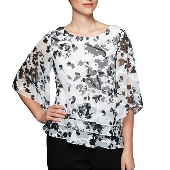 Alex Evenings | Tops | Alex Evenings Floral Tiered Blouse | Poshmark
